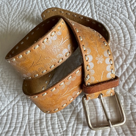 Accessories | Vintage Westernstyle Leather Belt With Silver Foil Design ...